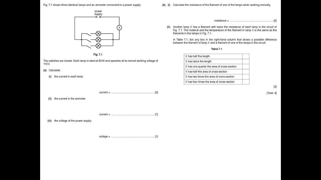 Parallel Circuit 1 (Pass year question IGCSE) (English) - YouTube