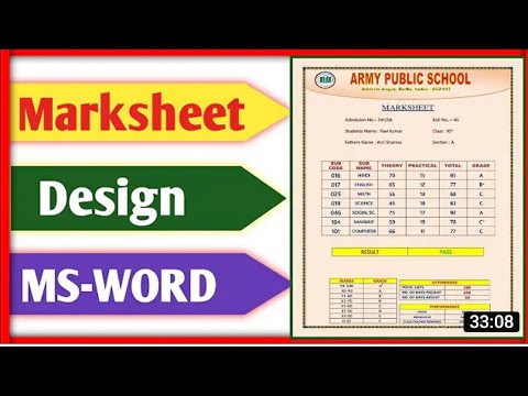 How to create Marksheet in MS Word in hindi? | School Marksheet design ...