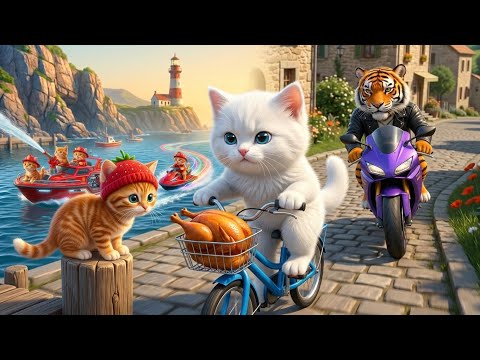 Mama Cat Police Cat Fire Cat & Rescue Cat Save Chiken For Tiger 🐾🎩🐯