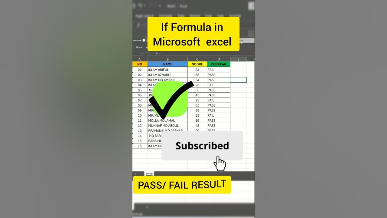 Pass/Fail Result in Excel. Use of if Formula in Excel #shortsfeed #ytshorts #excel #shortvideo # ...