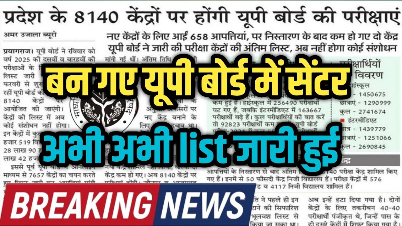 Up Board Exam Center List Out | Exam Center List Up Board - YouTube