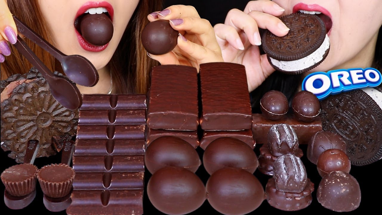 ASMR DARK CHOCOLATE EGG CAKES, EDIBLE SPOONS, MILK CREAM CAKES, OREO ...