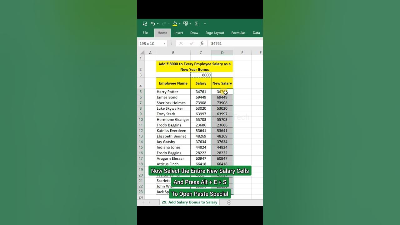 Quick Excel Trick Add Salary Bonus In Ms Excels In Seconds 💰 🏻💯 Shorts Exceltips Exceltech