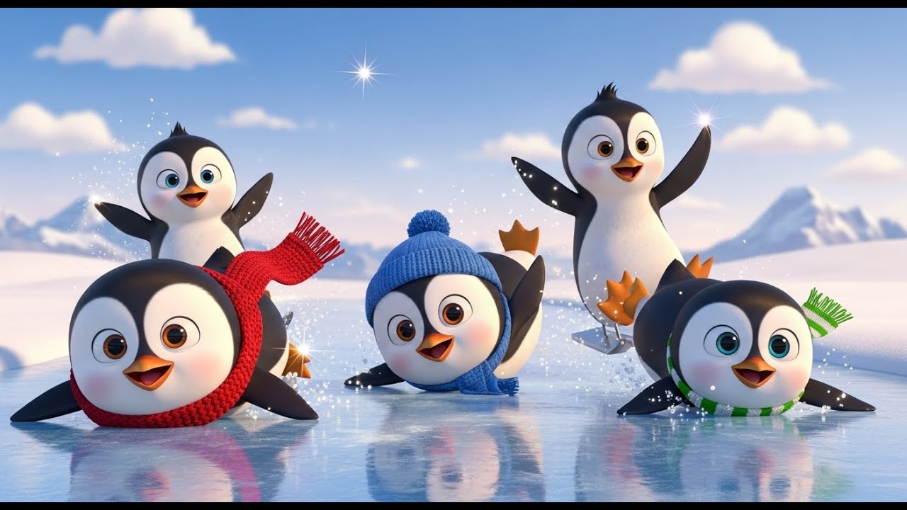 Five Little Penguins Sliding on Ice | Fun Nursery Rhyme for Kids - YouTube
