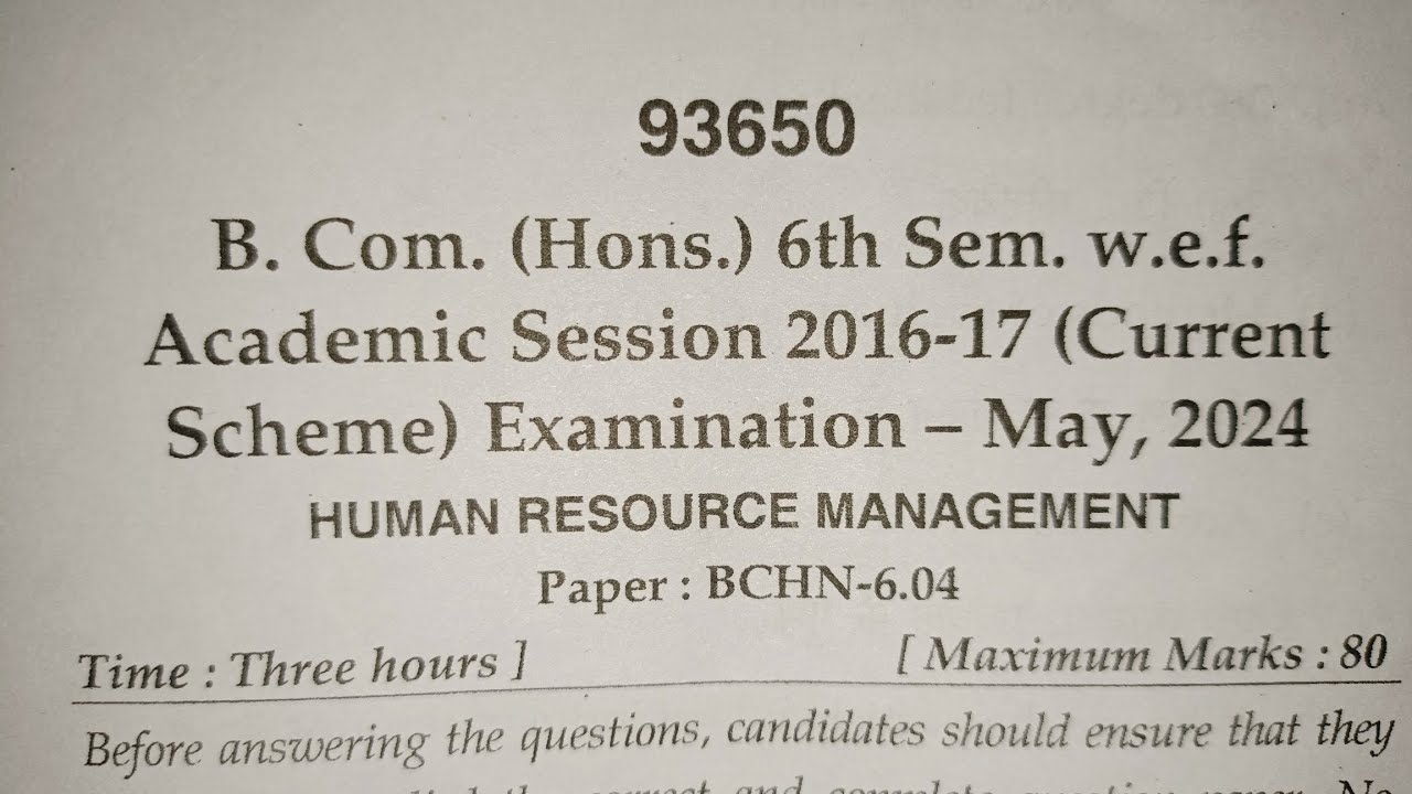 MDU B.COM Hons. 6 SEM HUMAN RESOURCE MANAGEMENT QUESTION PAPER # ...