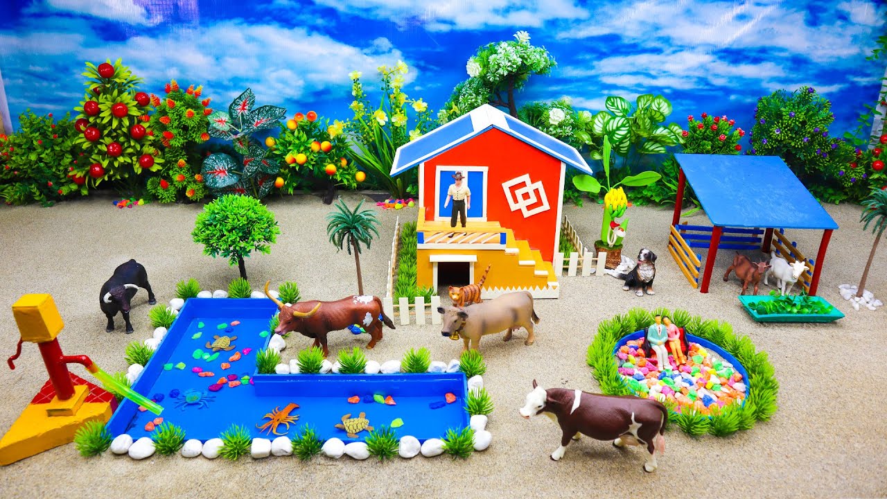 TOP DIY mini Farm Diorama with make cow shed, L shape lake How to plant ...