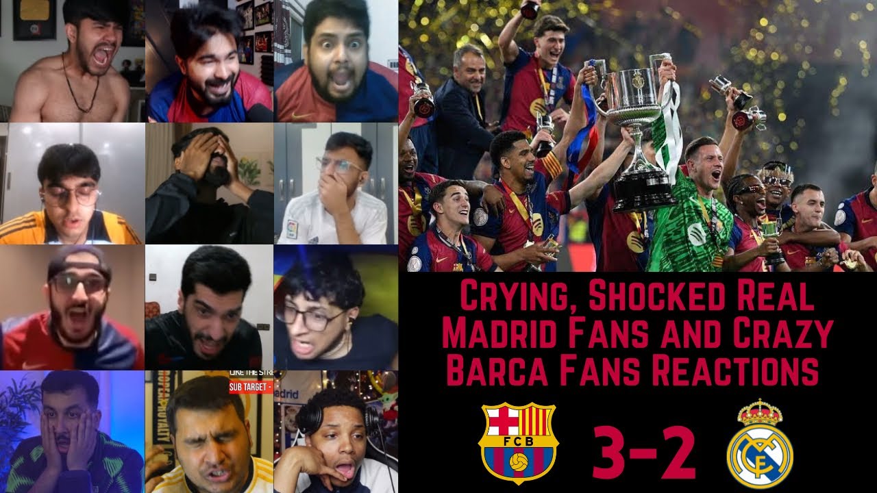Crying MADRID Fans and Crazy BARCA Fans Reactions to BARCELONA 3-2 REAL ...