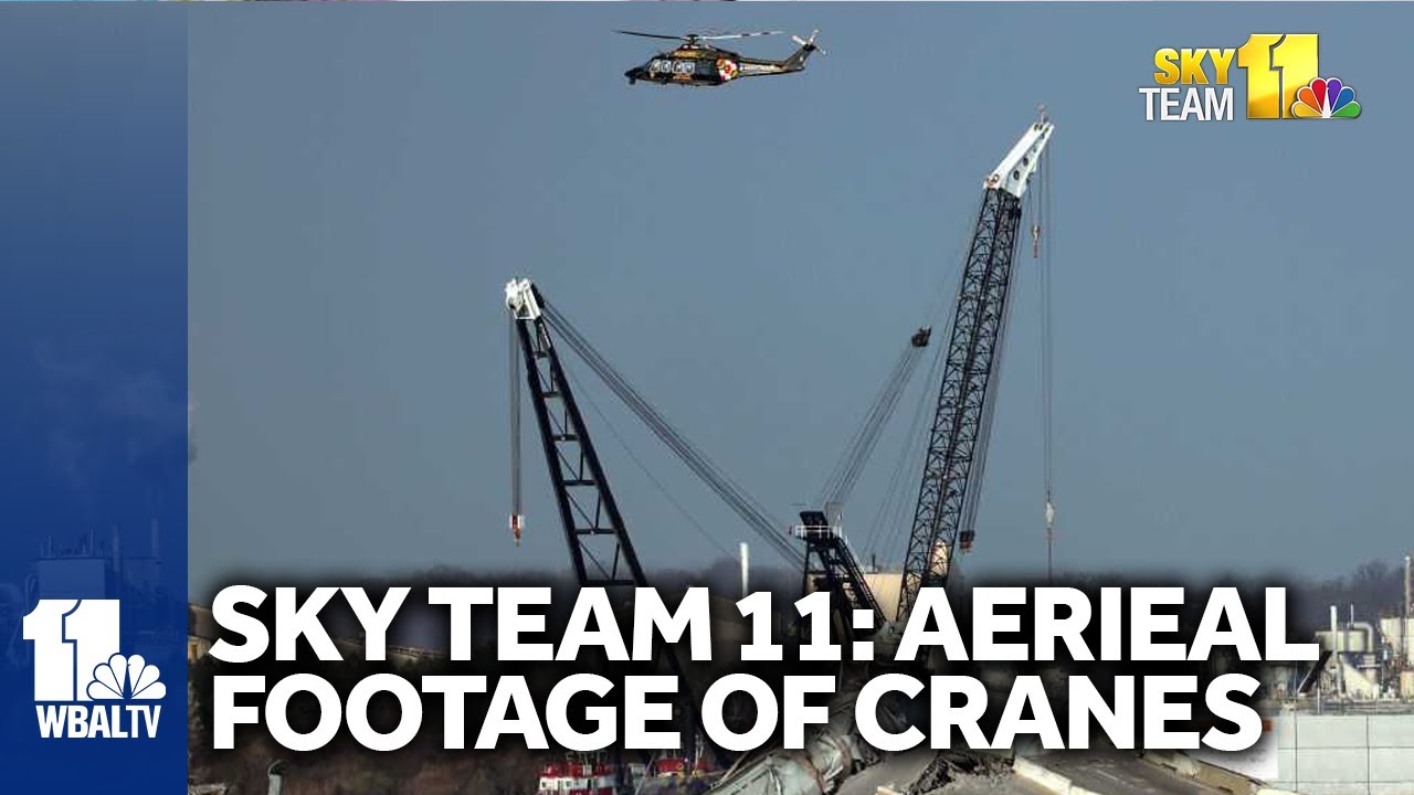 Aerial video: Cranes working on wreckage of Baltimore bridge collapse ...