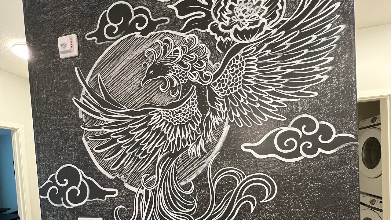 The making of the pheonix painted / chalkboard mural - YouTube