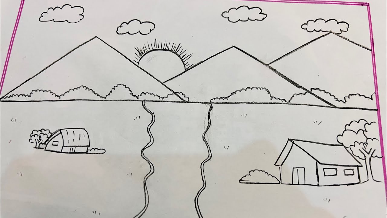 How to draw Simple & Easy Scenery Drawing For beginners|| Deeda pencil ...