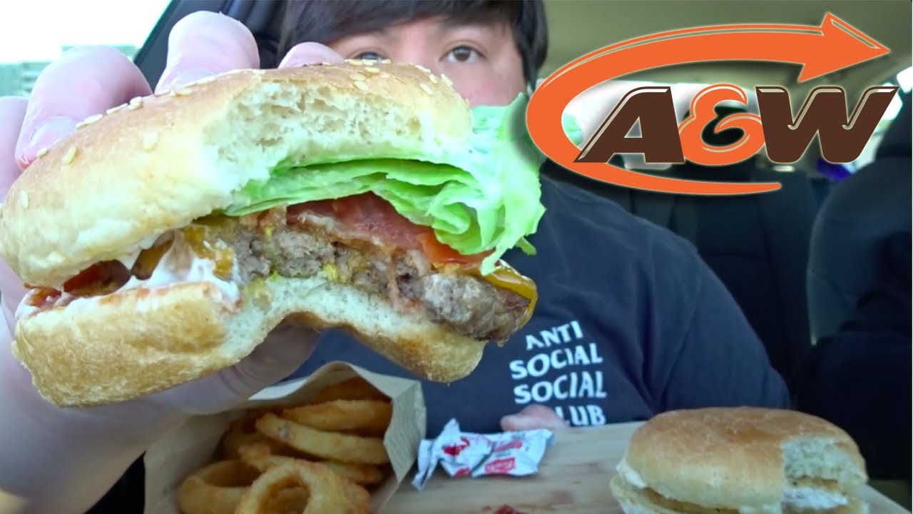 A&W Mukbang | Teen Burger + Chicken Buddy Burger + Onion Rings + Fries ...