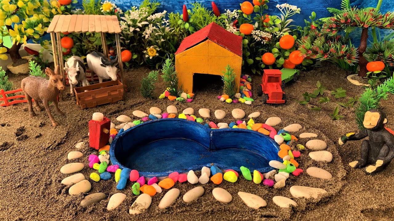 DIY mini Farm Diorama with house for Cow,Pig Mini Hand Pumb Supply ...