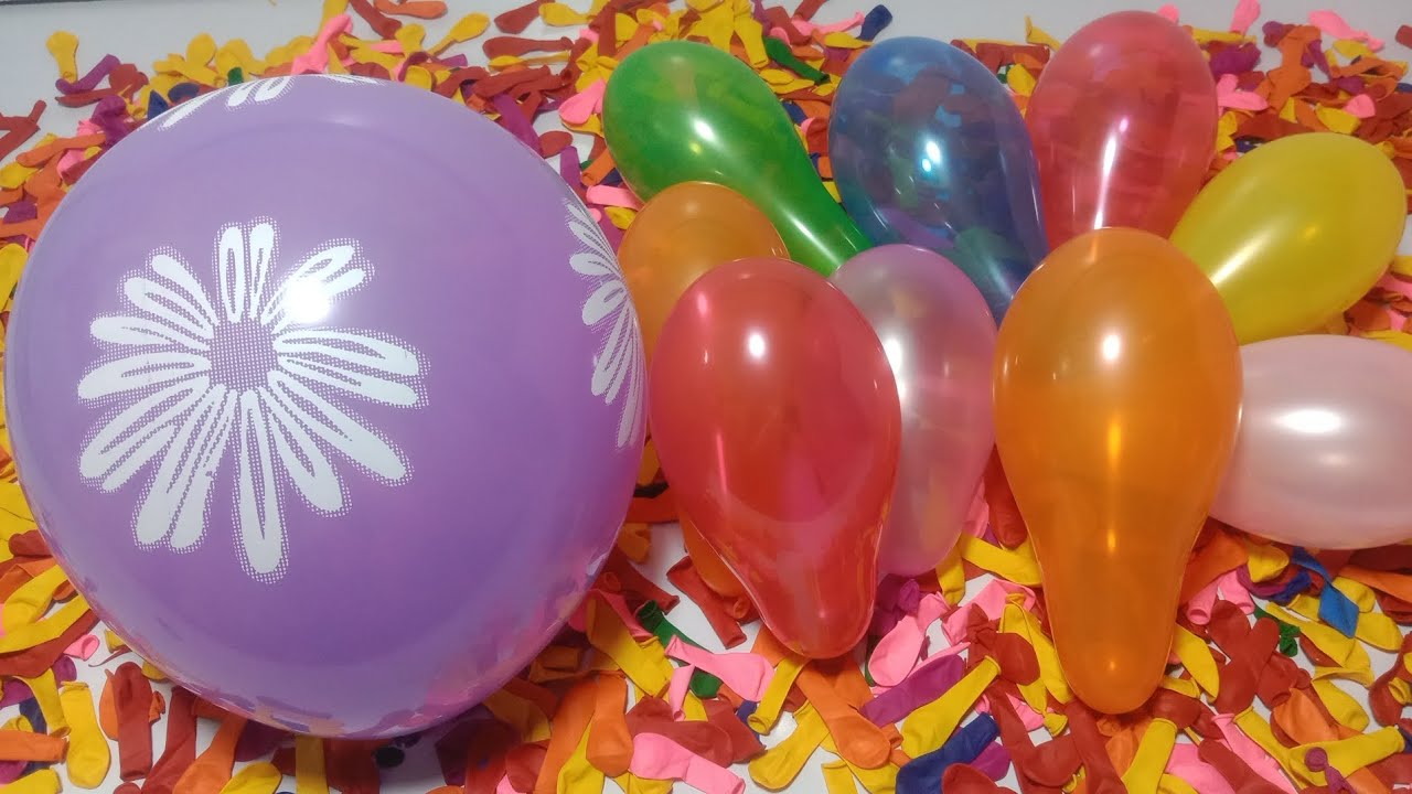 Popping with Colorful mini balloons play and Fun with Purple Big ...
