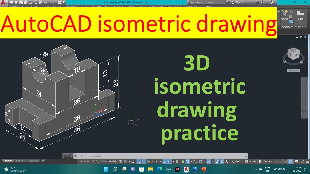 Autocad 3d drawing tutorial | Autocad 3d isometric drawing practice ...