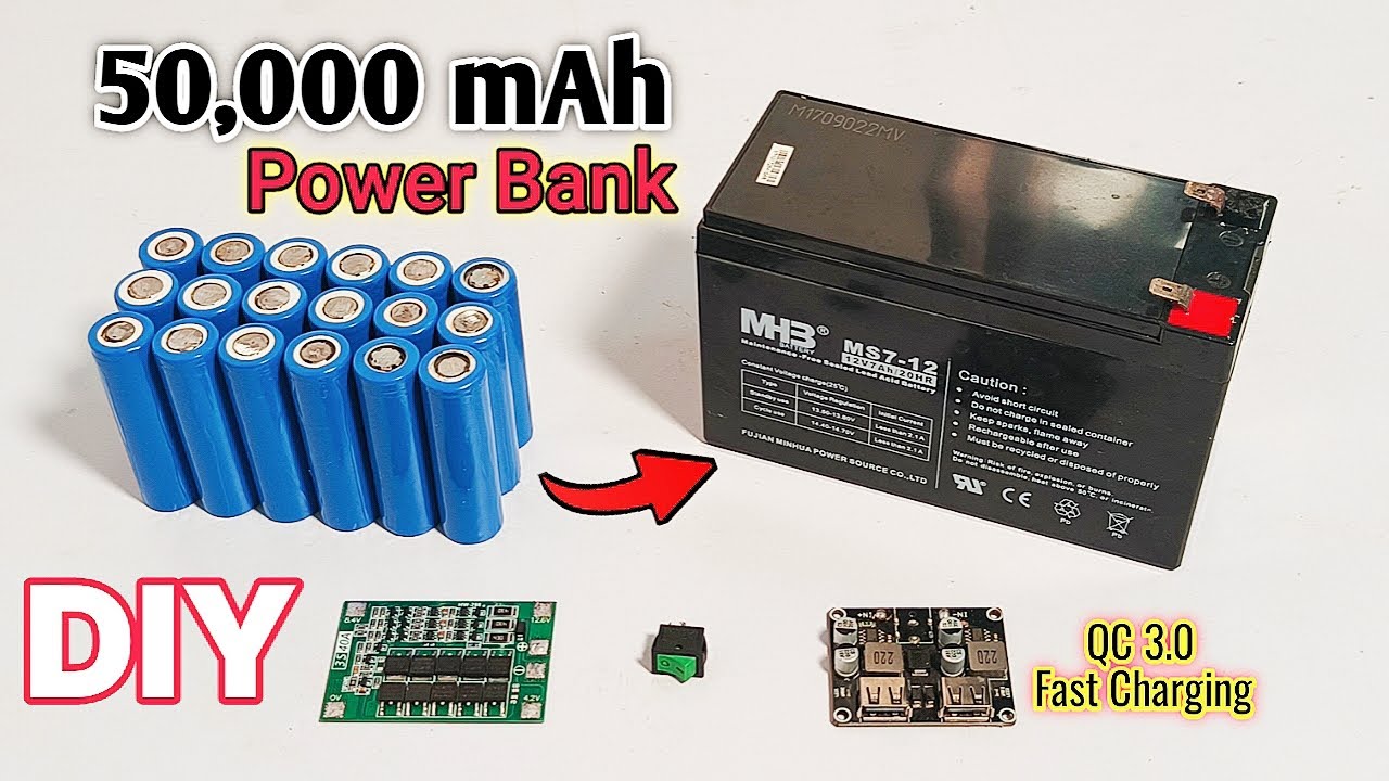 How To Make Power Bank Using old 12v Battery ||power bank 50000mah ...