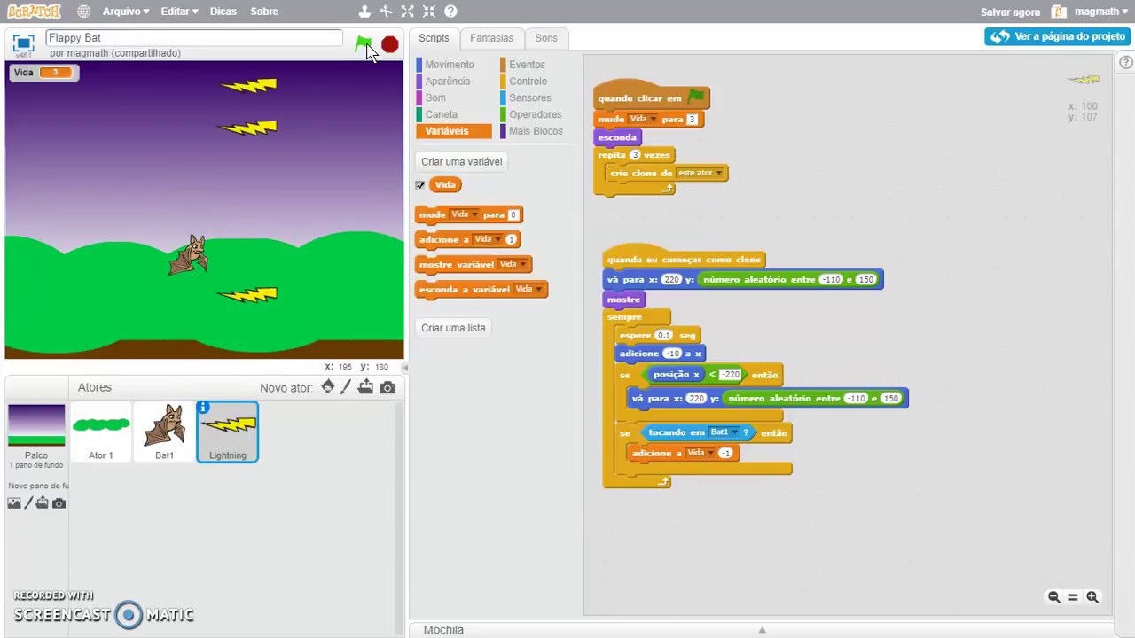 Aula de Scratch 17 - Controlando as vidas do morcego - YouTube