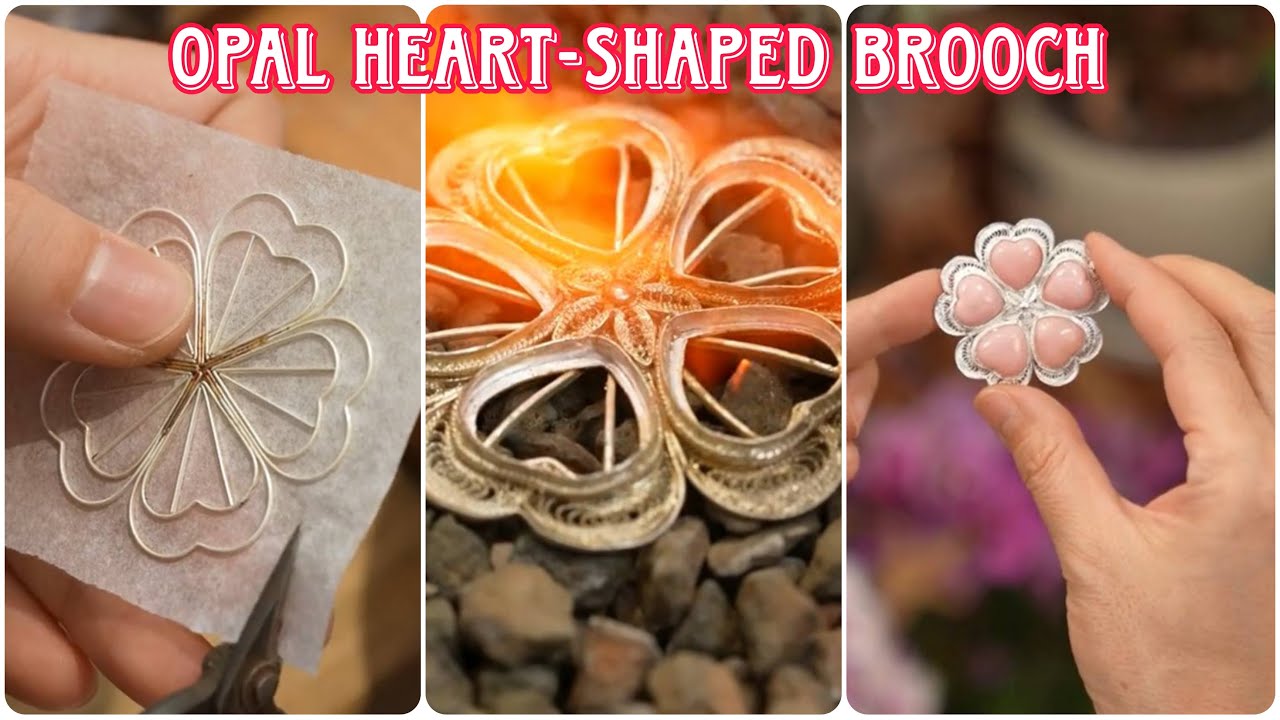 filigree inlay, Opal heart-shaped brooch, handmade Procedure - YouTube