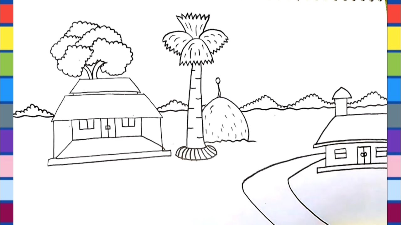 Scene drawing easy | How to draw scenery | Village drawing | A ...