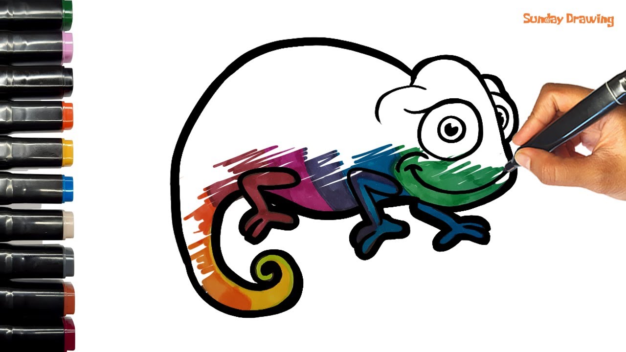 Menggambar & Mewarnai Bunglon Rainbow untuk Anak | Step By Step Easy ...