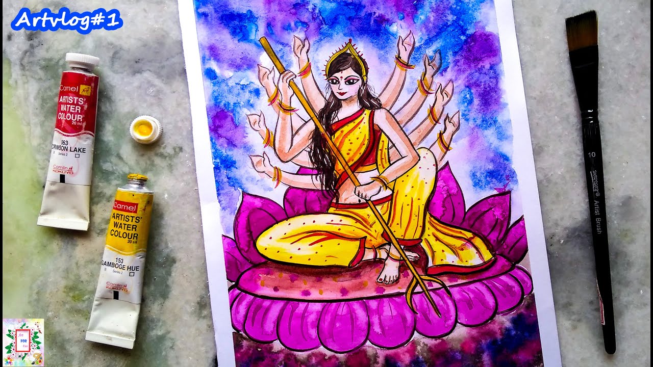 How to draw Maa Durga ? | Easy Watercolor Painting| DURGA PUJA 2020 ...