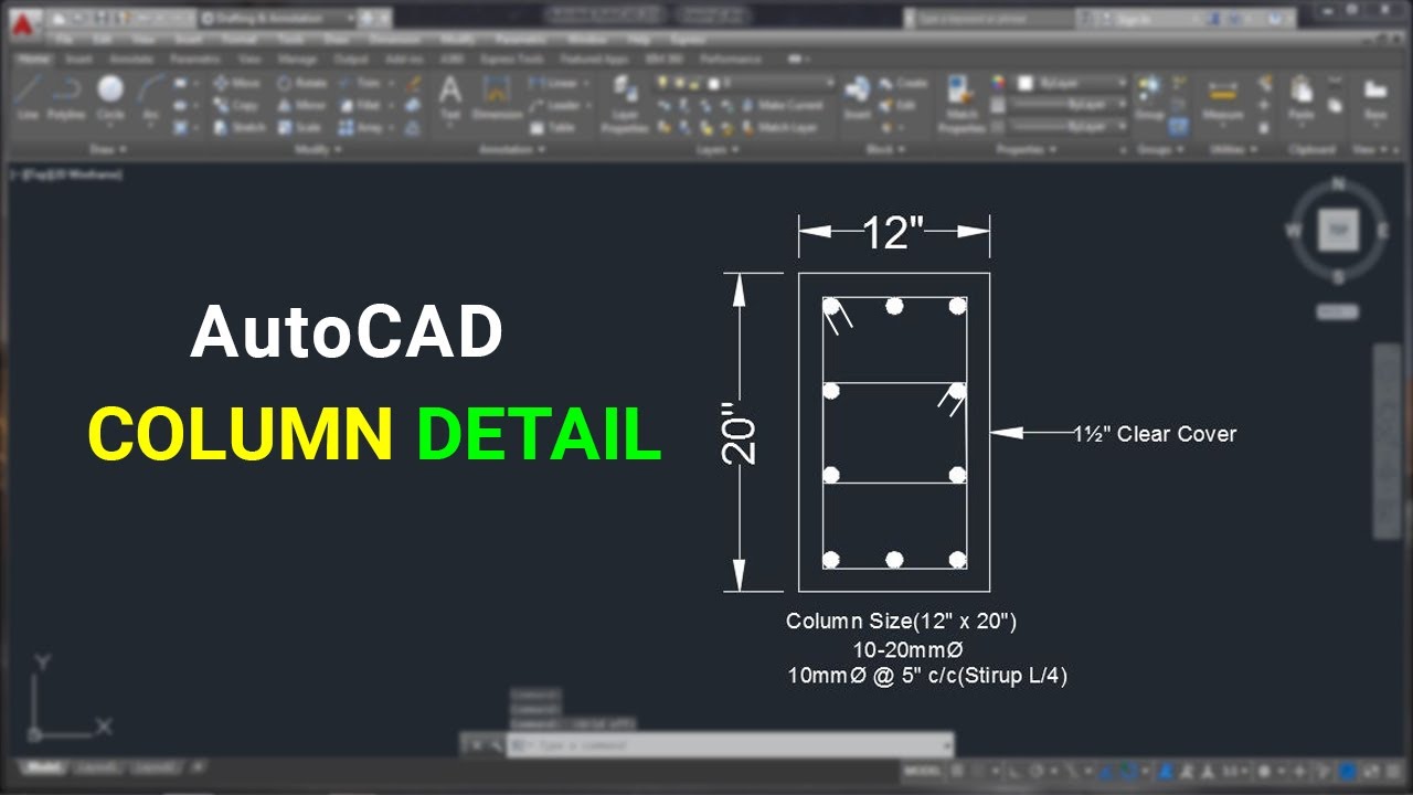 How to Draw Column Reinforcement design in AutoCAD | Column size 12"X20 ...