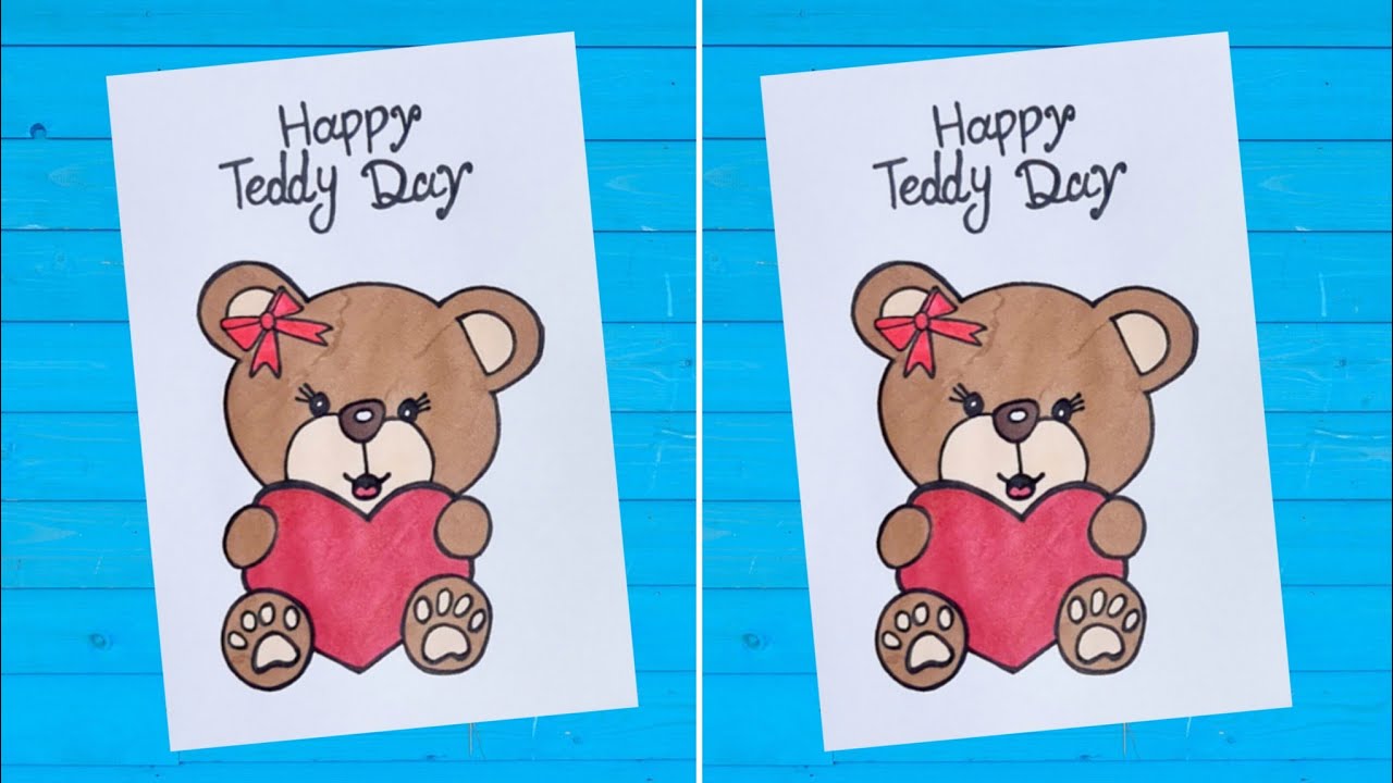 Teddy Day Drawing idea😍 //Happy Teddy Day Card //How to Draw Valentine ...