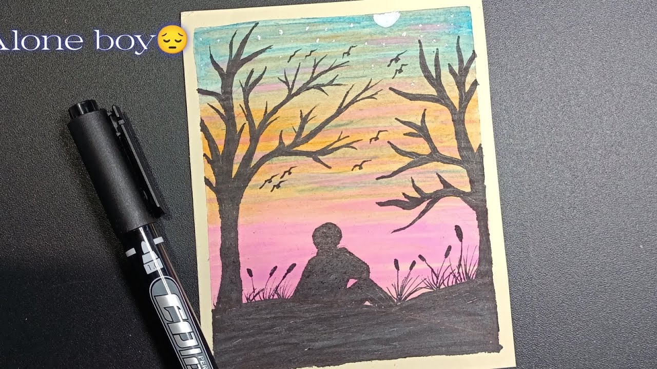 How to draw a Alone boy || With water colours step by step ||Easy ...