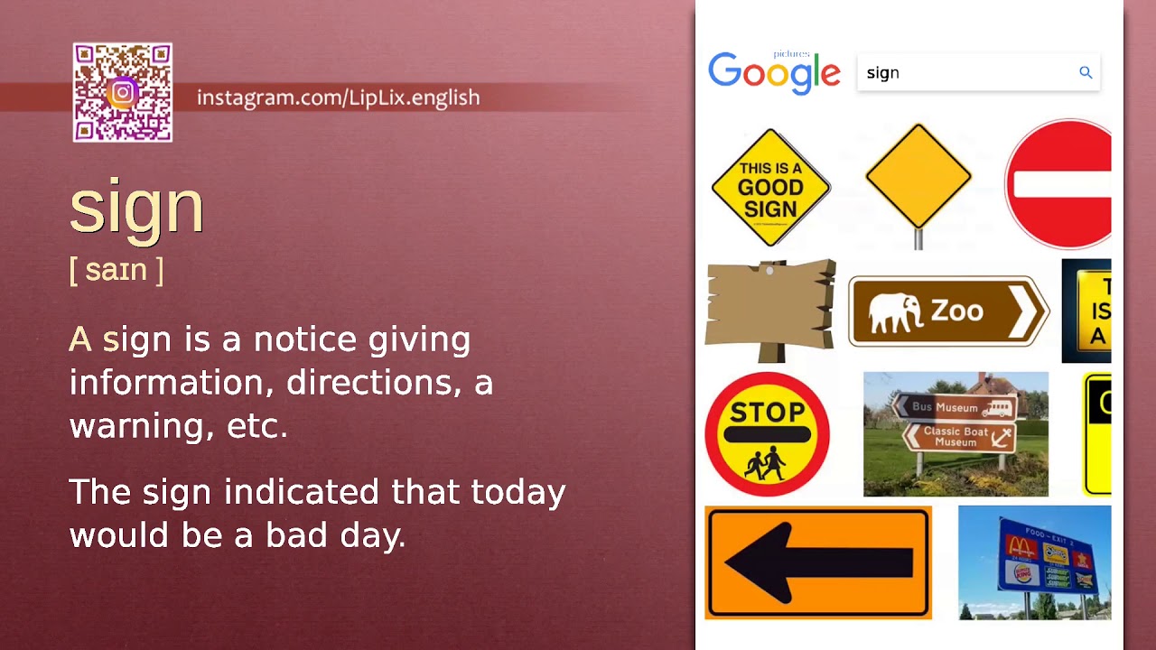 Sign : A2 level english vocabulary lesson, www.LipLix.com - YouTube