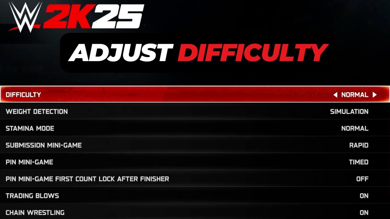 How to Adjust the Difficulty Settings in WWE 2k25 - YouTube