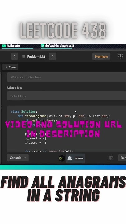 438. Find All Anagrams in a String #python #leetcode - YouTube