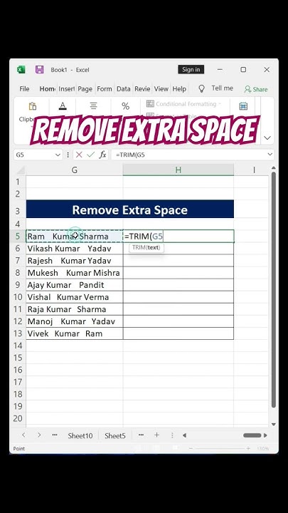 Remove extra space in excel | #excel #exceltips #tips #excelgyan - YouTube