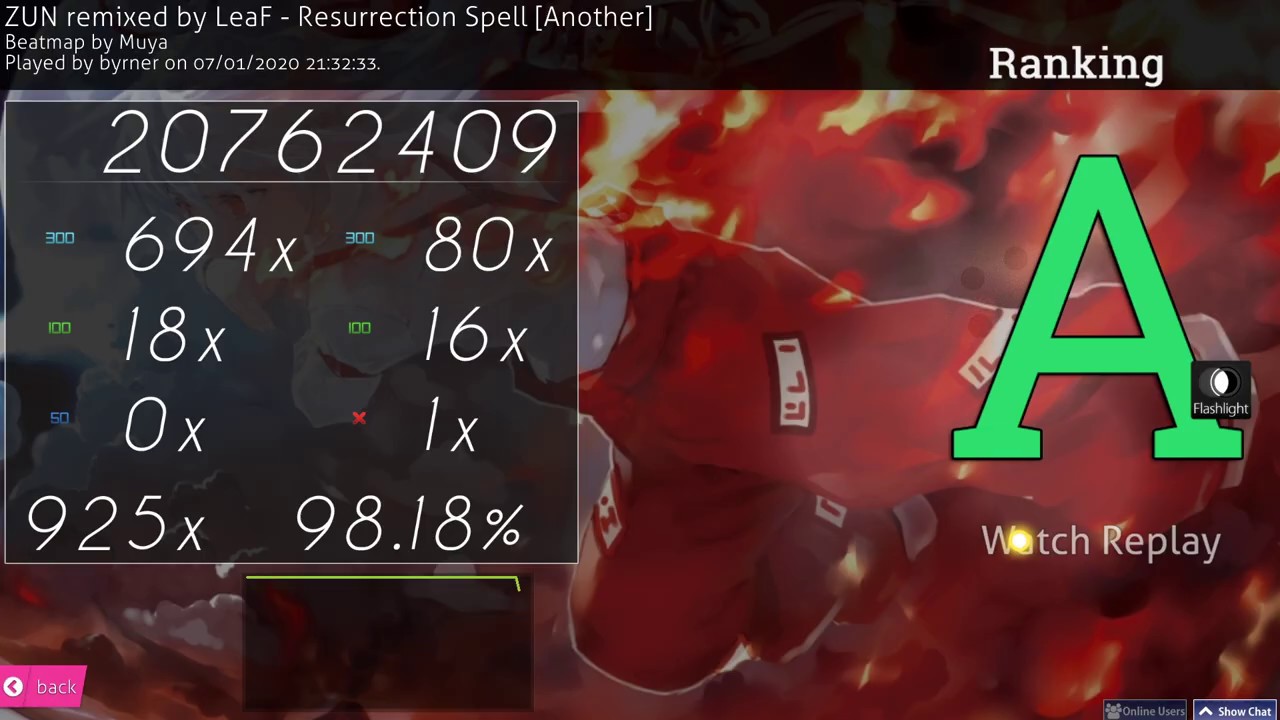 ZUN remixed by LeaF - Resurrection Spell [Another] + FL 98.18% 1xmiss ...