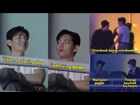 Taehyung's reaction during Spring Day🥹 Namjoon & Yoongi singing \