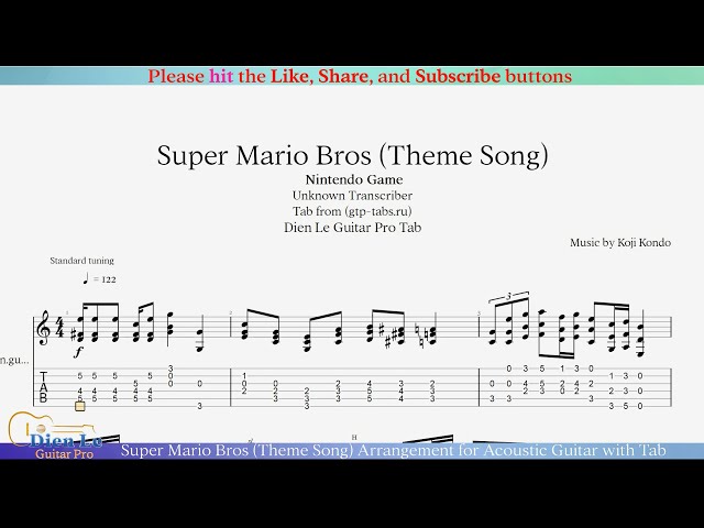 Guitar Tab Super Mario Theme Slow Play Along Youtube