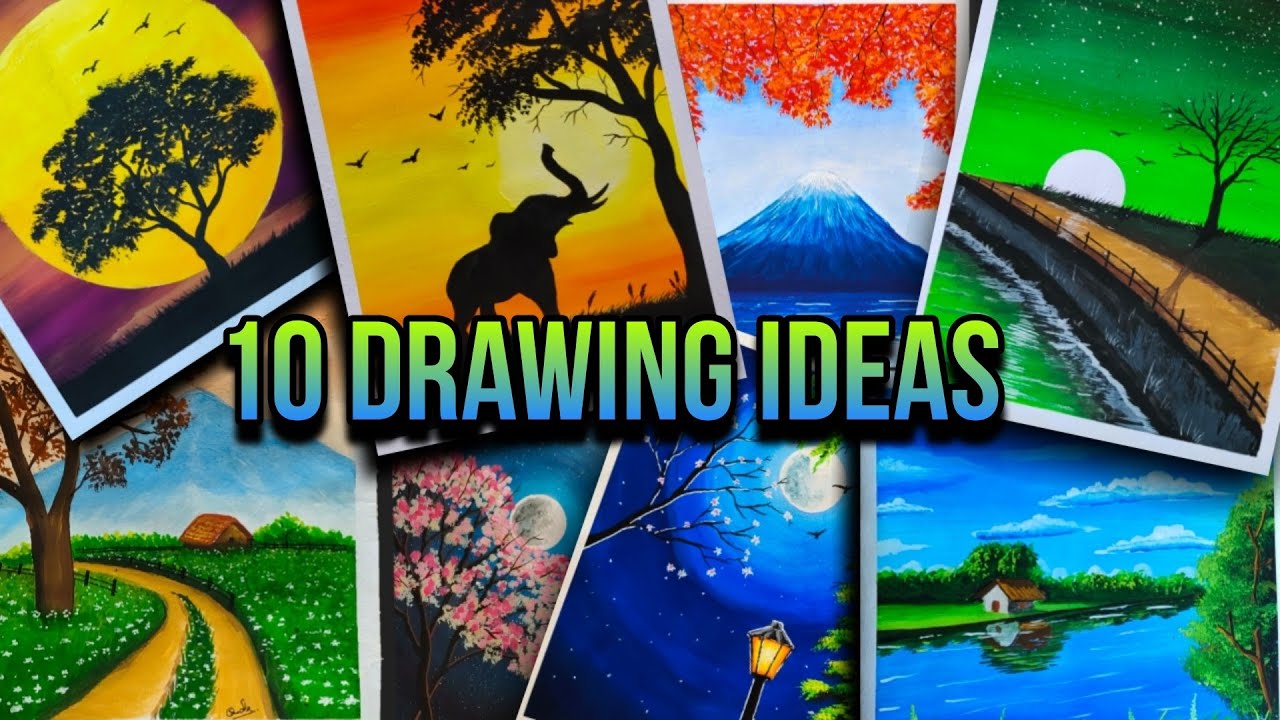 Top 10 Drawing Idea/ Drawing Idea For Beginners/ Easy Poster Colour ...