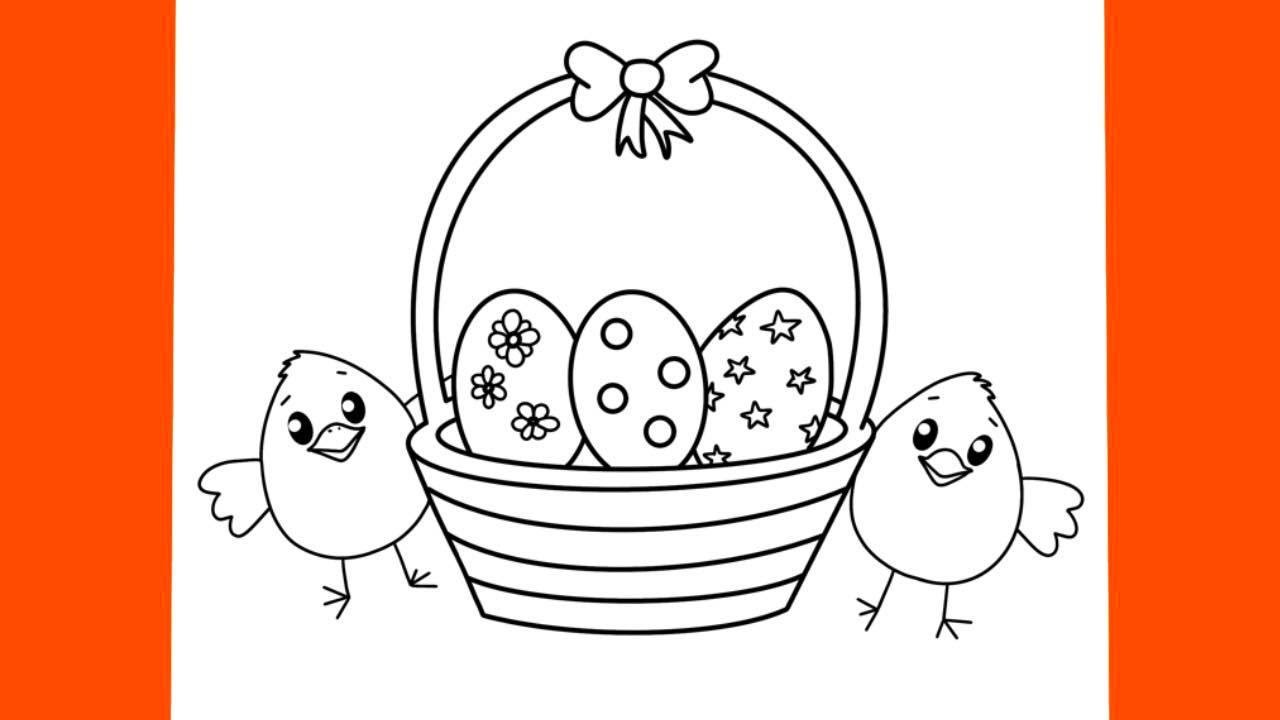 Cum DESENEZ un COS cu OUA ROSII de PASTE si 2 PUI de GAINA | Desen Usor ...