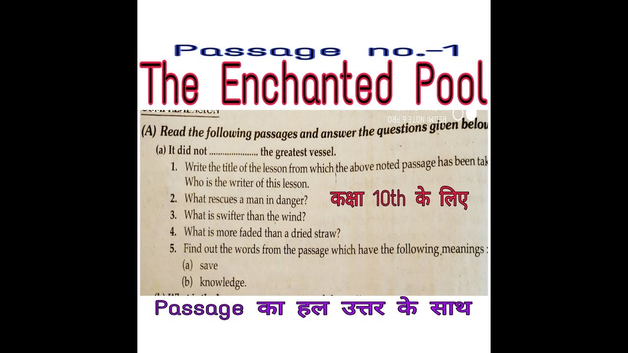 The Enchanted Pool(Passage no.1 and it's questions answers.Class 10th ...