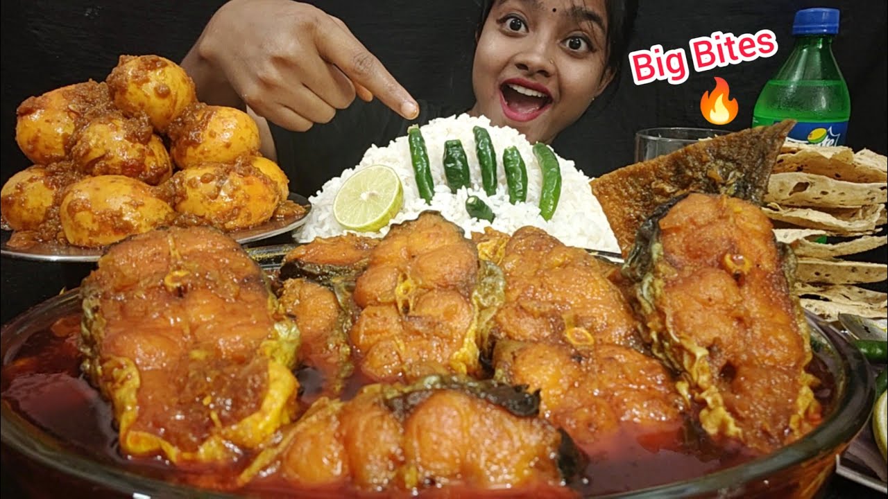 ASMR:🔥OILY FISH CURRY, GHEE ROAST EGG WITH WHITE RICE 😋 FOOD EATING ...