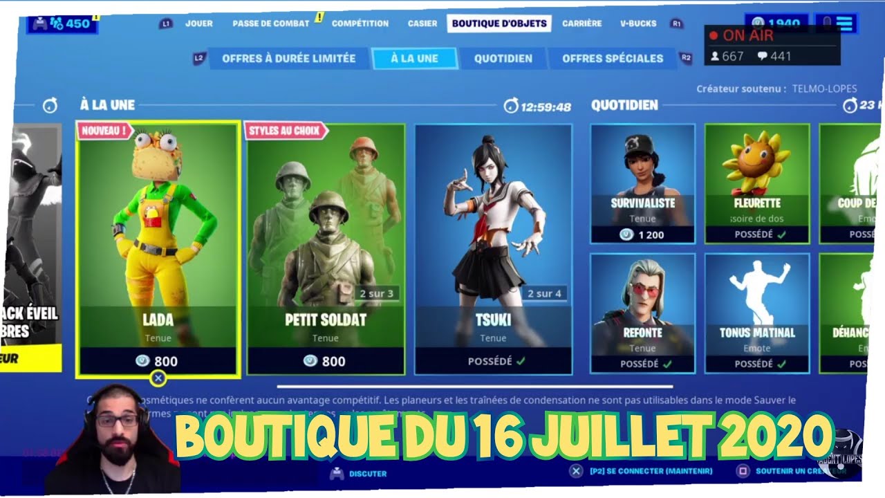Nouveau skin "lada" Boutique FORTNITE du 16 juillet, item shop july 16 ...