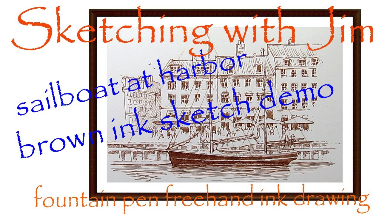 Fountain pen sketch of tall ship in harbor. - YouTube