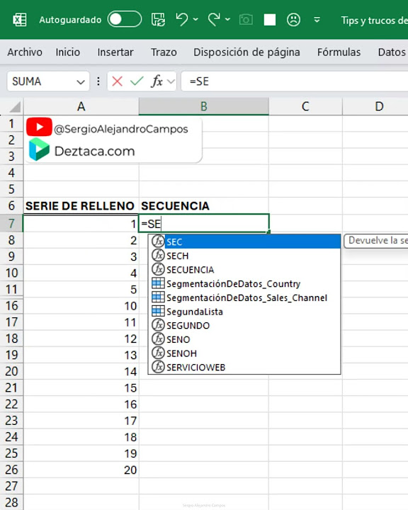 Cómo Generar una SECUENCIA de números en Excel #shorts - YouTube