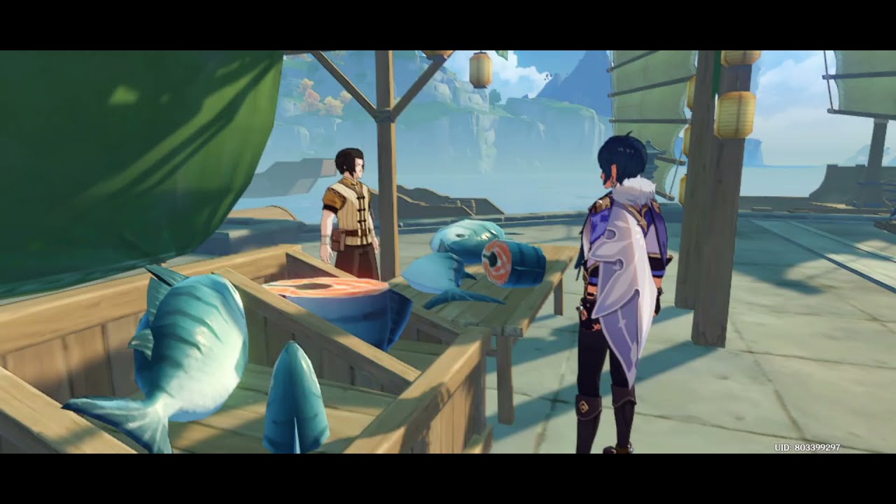 Uncle Sun & Uncle Gao Selling Fish, Crab and Shrimp Meat (Liyue Harbor ...