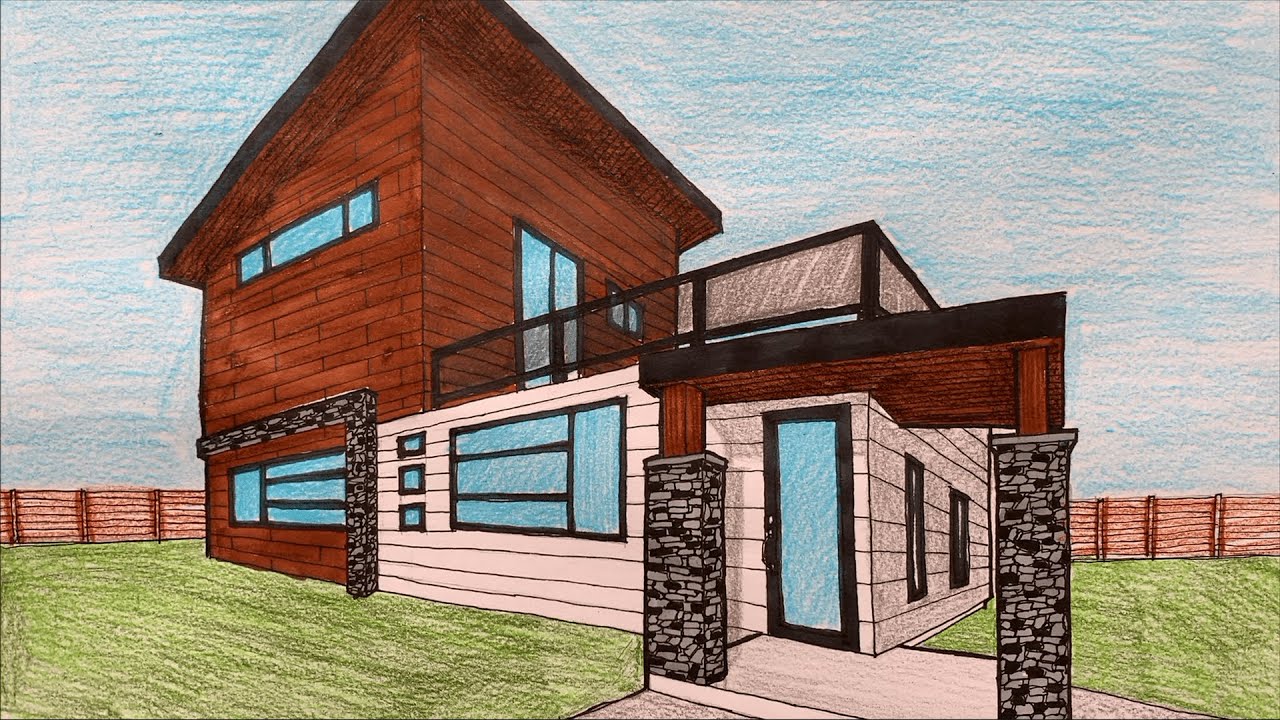 Drawing a House in Two Point Perspective + Rendering with Alcohol ...