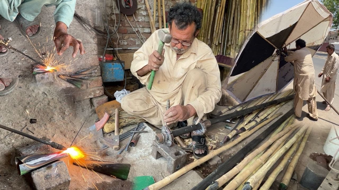 How an Asian Old Man made Bamboo Umbrella from Bamboo - YouTube