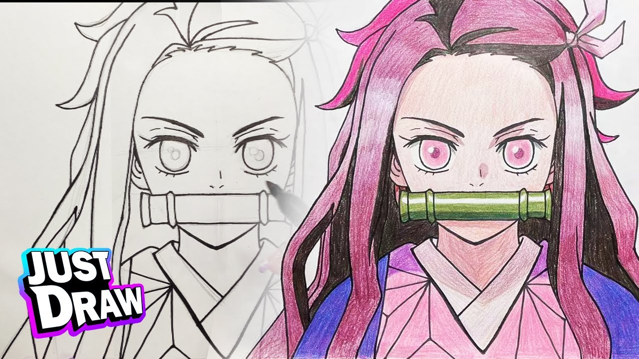 How to draw Nezuko with color pencils | Step by step Tutorial - YouTube