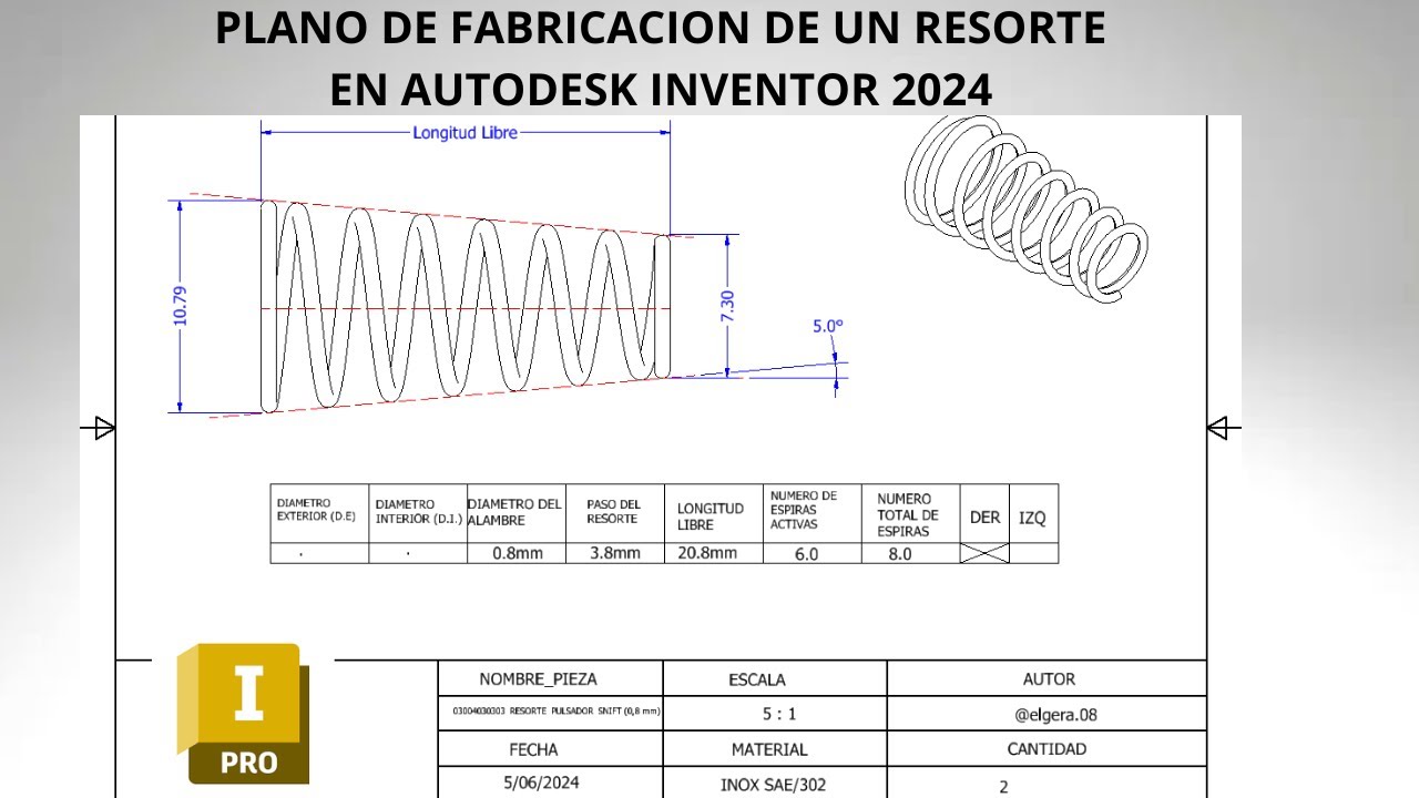 ¿Cómo hacer el plano de un RESORTE en Autodesk Inventor 2024?. Tutorial ...