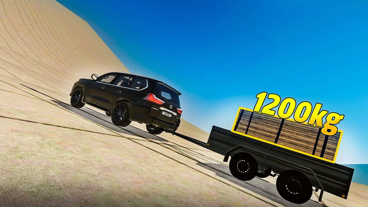Climbing slopes with cars towing a weight of 1200 kg | BeamNG - YouTube