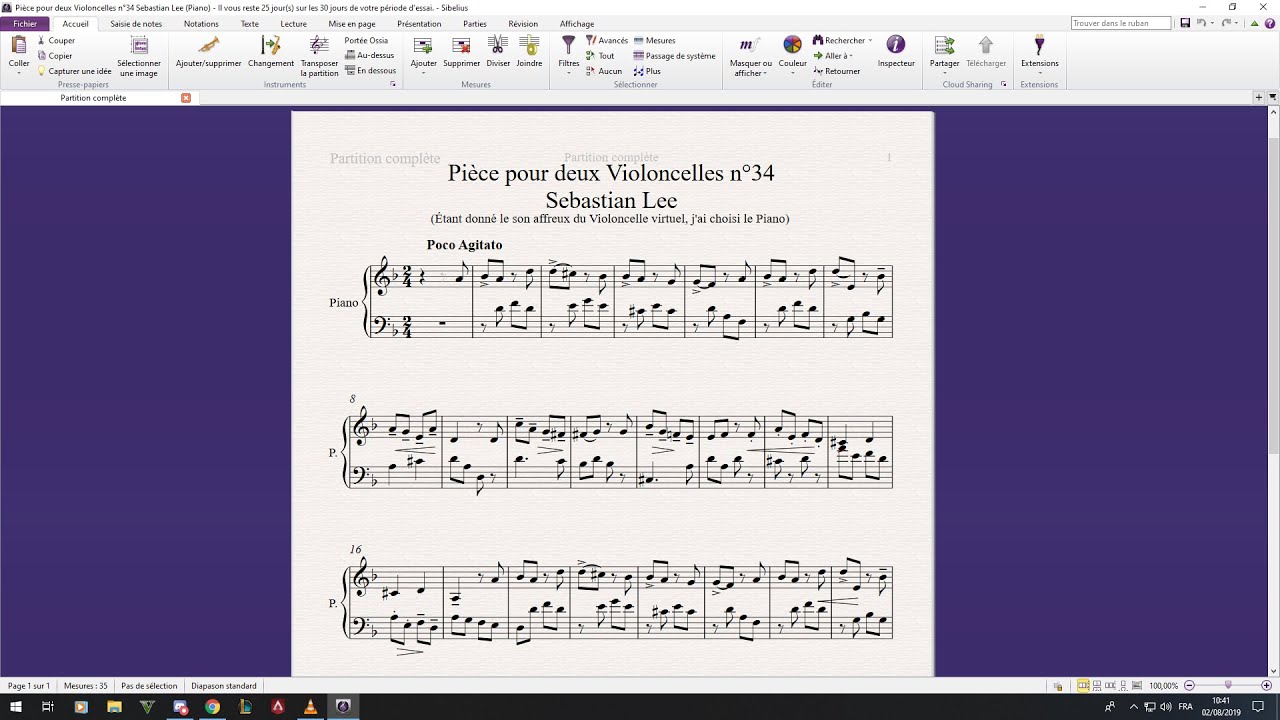 [Sibélius] Pièce n°34 pour Violoncelle de Sebastien Lee. (Version Piano ...