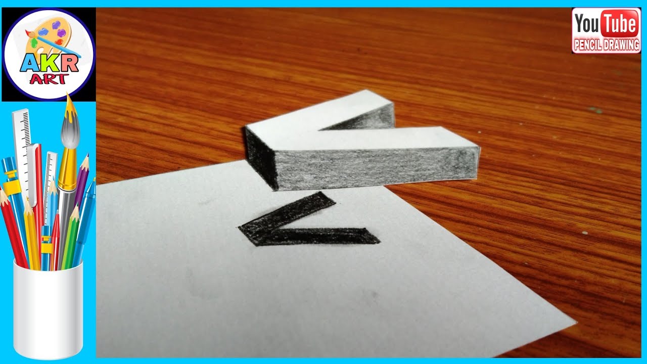 Easy step by step 3d drawing...How to draw 3d letter v with pencil ...