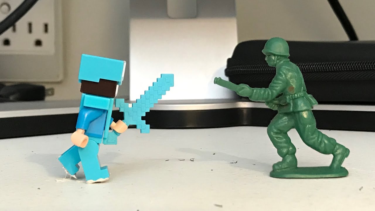 Lego Minecraft Steve VS Green Army Man (stop motion animation) - YouTube